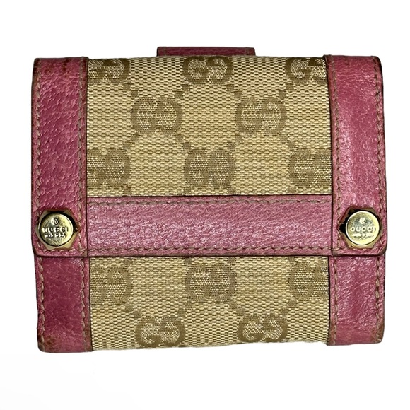 Gucci | Bags | Gucci Pink Leather Canvas Wallet | Poshmark